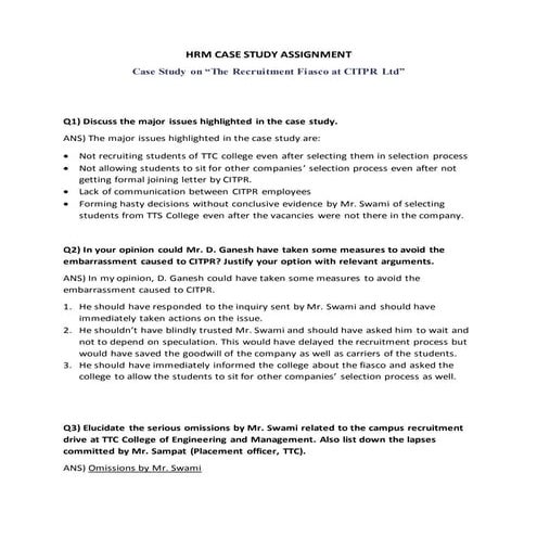 Recruitment fiasco at citpr ltd. case study | PPTX