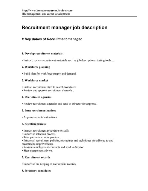 Recruitment manager job description | PDF