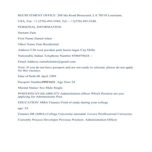 Recruitment office | DOCX