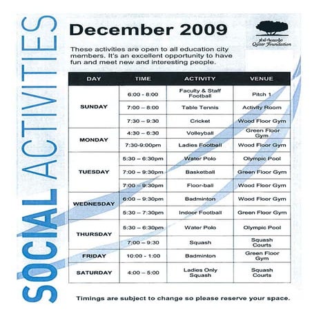QF Recreation Center Schedule | PDF