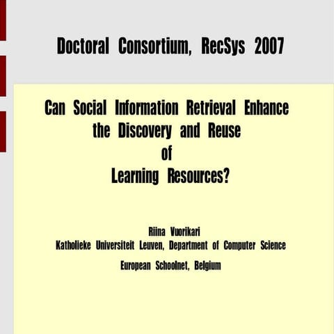 RecSys 07 Doctoral Consortium Presentation | PPT