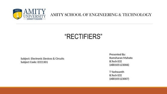 Half wave Rectifier & Full wave Rectifier with their descriptions ...