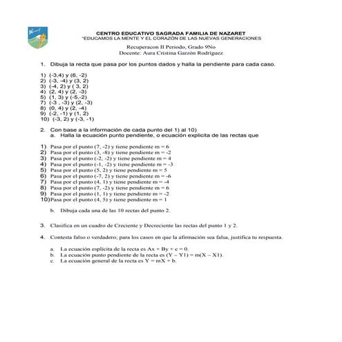 Recuperación II periodo Matemáticas 9B | PDF