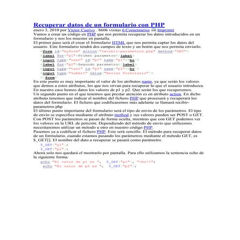 Recuperar Datos De Un Formulario Con Php Pdf Descarga Gratuita