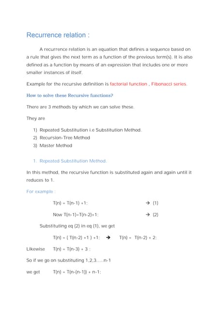 Recurrence Relation Pdf Programming Languages Computing 6700