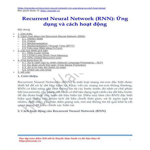 Recurrent Neural Network (RNN) - Ứng dụng và cách hoạt động.pdf
