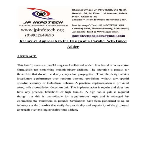Recursive Approach To The Design Of A Parallel Self Timed Adder Pdf