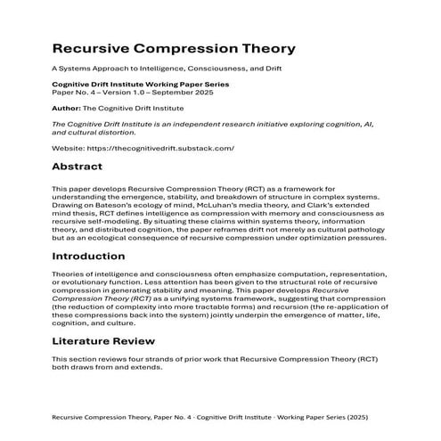 Recursive Compression as a Working Model: Stability, Drift, and ...