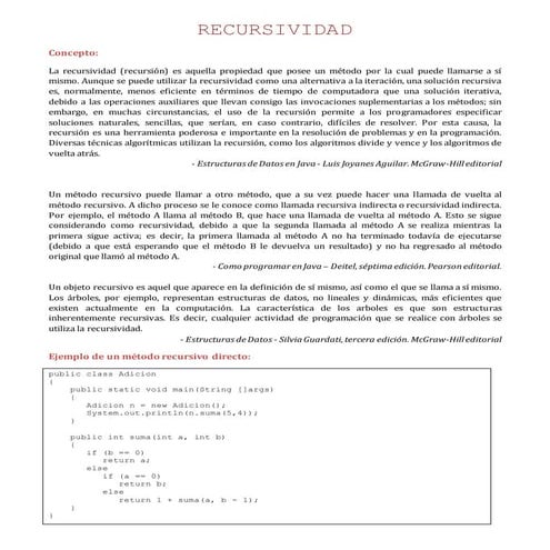 Recursividad en POO - Java | DOCX