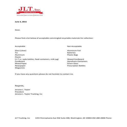 Accepted recyclable materials at JBM-HH | DOC