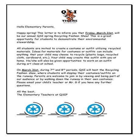 Recycling fashion show letter | DOCX