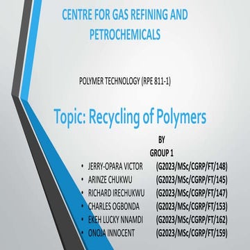 recycling of polymers.pptx includes pyrolysis which is a thermal ...