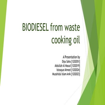 Recycling of waste cooking oil | PPTX