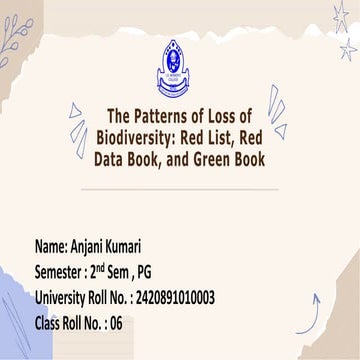 The Patterns of Loss of Biodiversity: Red List, Red Data Book, and ...