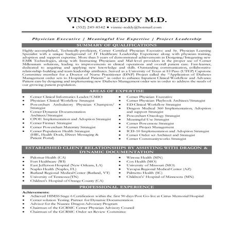 Dr. Vinod Reddy M.D.: Cerner Physician Consultant | DOCX | IT and ...