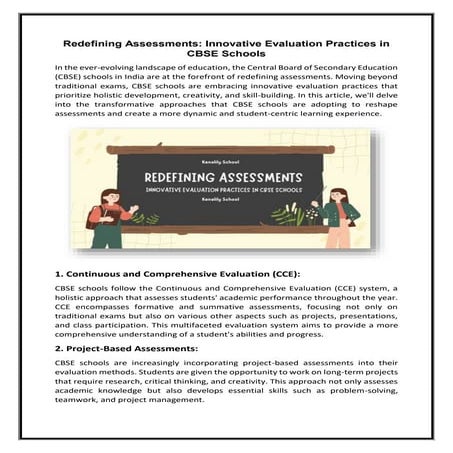 Redefining Assessments Innovative Evaluation Practices in CBSE Schools ...