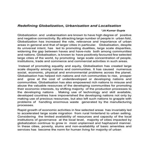 Redefining Globalization, urbanisation and Localisation | DOCX