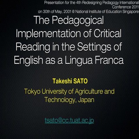 Redesigning Pedagogy 2011 conference presentation | PPT