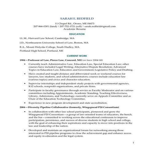 Redfield Academic Resume 09 | PDF