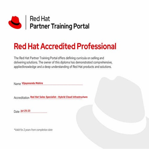 Red Hat Sales Specialist - Hybrid Cloud Infrastructure | PDF