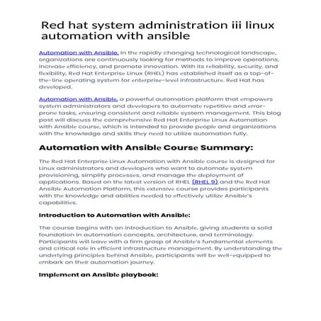 Red Hat System Administration Iii Linux Automation With Ansiblepdf