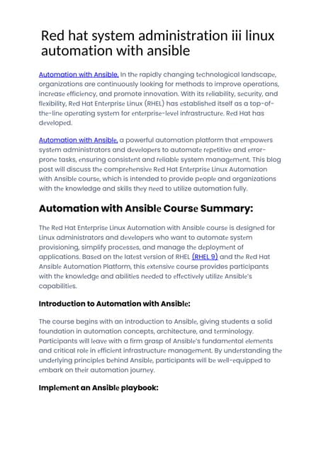 Red Hat System Administration Iii Linux Automation With Ansiblepdf