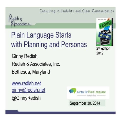 CPL Workshop-Fall 14: Plain Language Starts with Planning and Personas ...