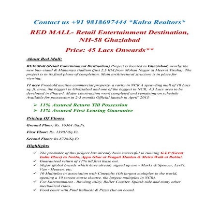 Shops Available in Red Mall--9818697444 GHAZIABAD Mall | DOCX