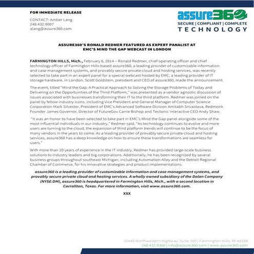 In the News! Ronald Redmer new CIO | PDF