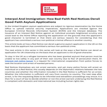 Red Notices - Interpol And Immigration How Bad-Faith Red Notices Derail ...