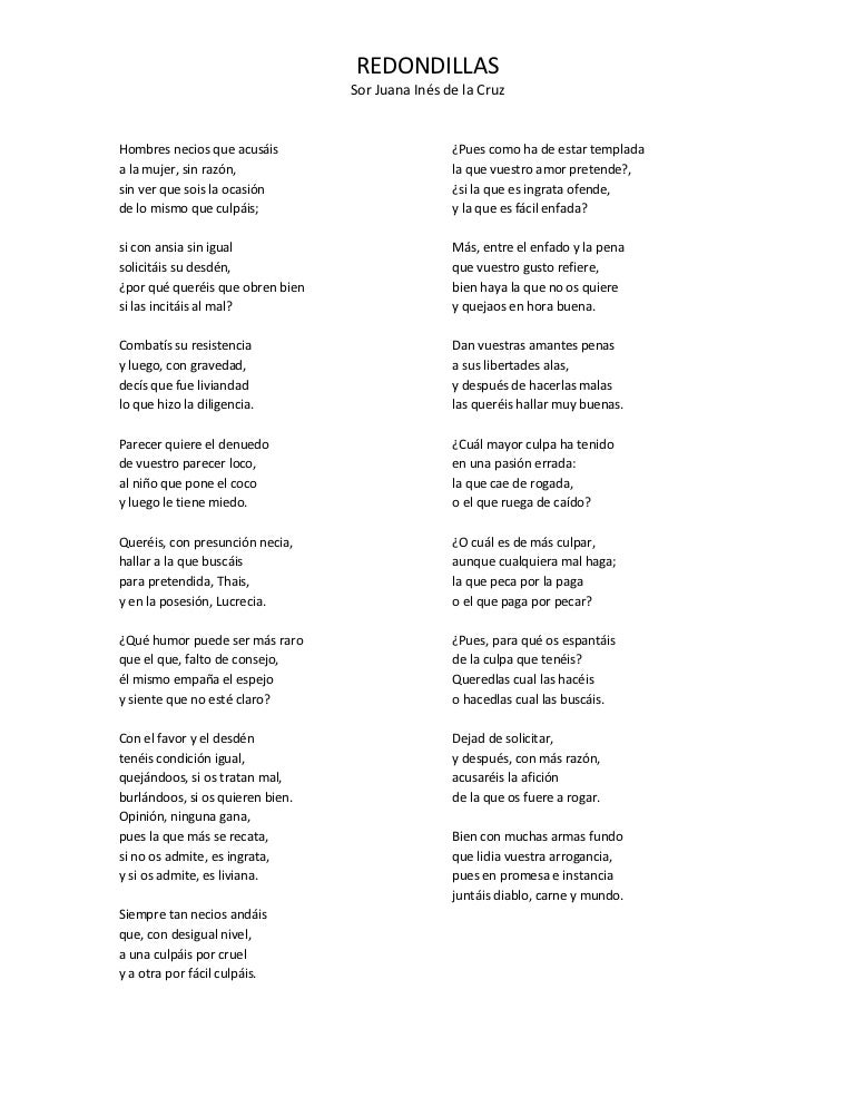 Ejemplos De Redondilla Literatura Latina Poema Redondillas (Hombres