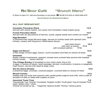 Re"Door Cafe Restaurant Menu | PDF