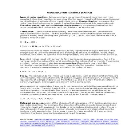 Redox reactions everyday examples | DOC