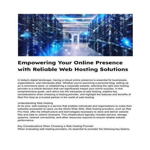 Empowering Your Online Presence with Reliable Web Hosting Solutions | PDF | Web Hosting | Internet