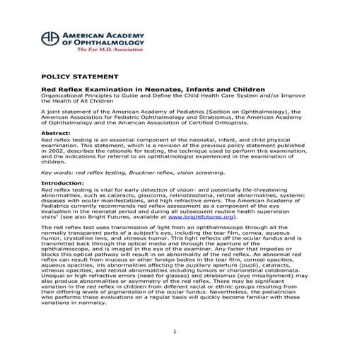 Testing for Red reflex in newborn, infant | PDF