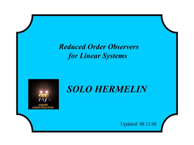 Reduced Order Observers Ppt