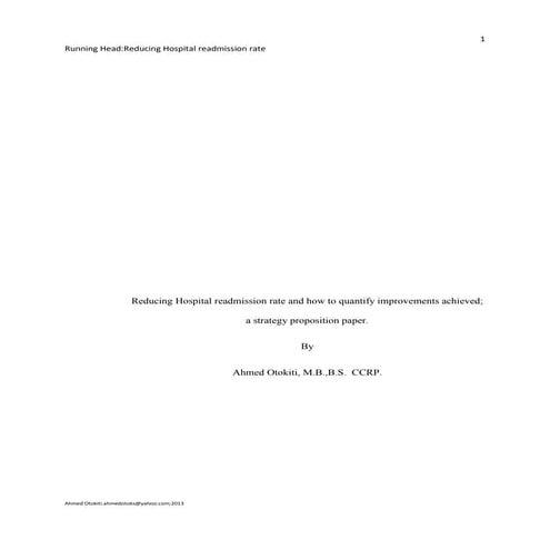 Reducing hospital readmission rate; a strategy paper | DOCX