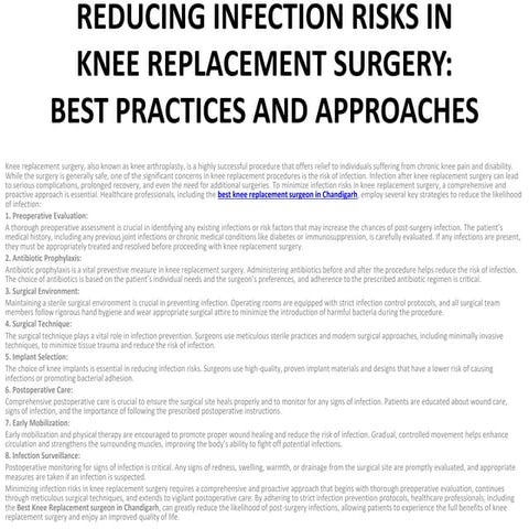 REDUCING INFECTION RISKS IN KNEE REPLACEMENT SURGERY BEST PRACTICES AND ...