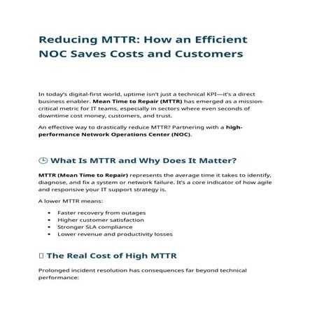 Reducing MTTR How an Efficient NOC Saves Costs and Customers.docx