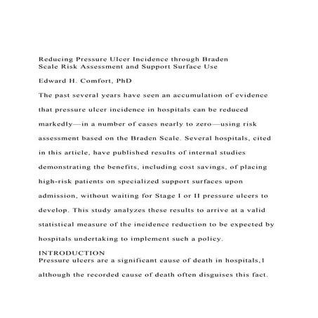 Reducing Pressure Ulcer Incidence through BradenScale Risk A.docx