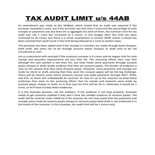 TAX AUDIT LIMIT U/S 44AB | PDF