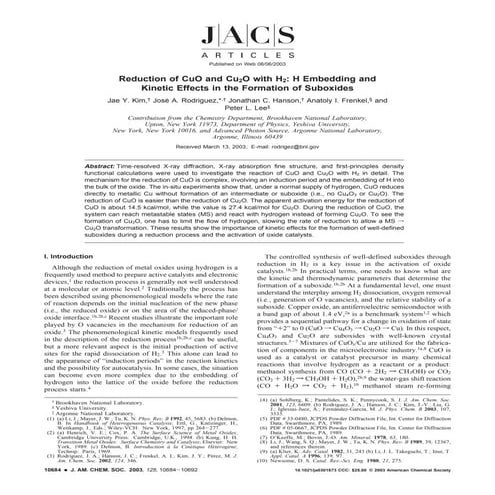Reduction of cu o and cu2o with h2 h embedding and kinetics effects in ...