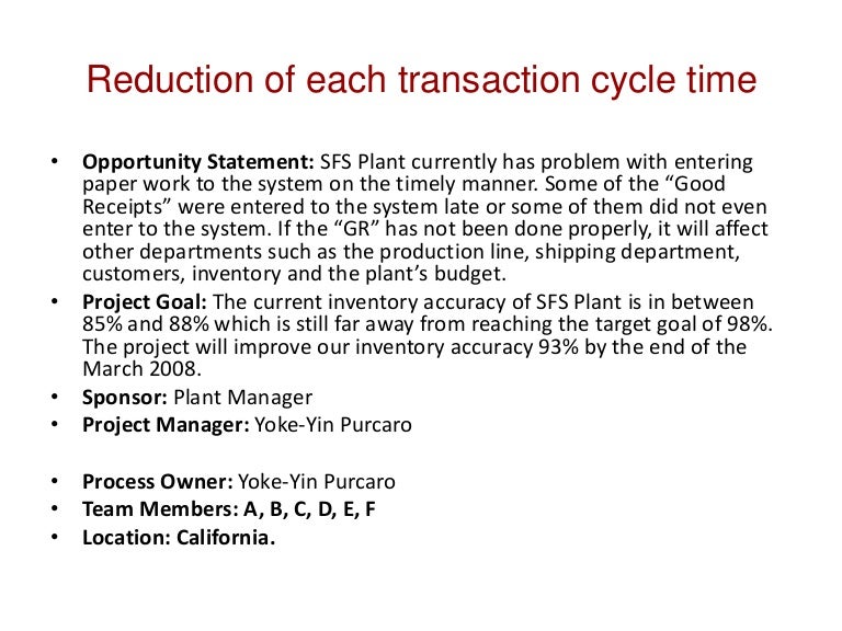 Reduction Of Each Transaction Cycle Time 2156
