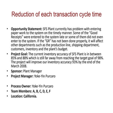 Reduction of each transaction cycle time | PPTX | Manufacturing ...