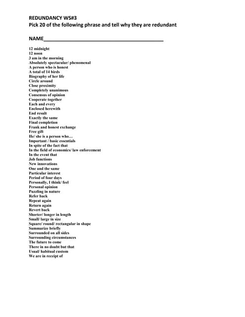 Redundancy Ws 1 | PDF