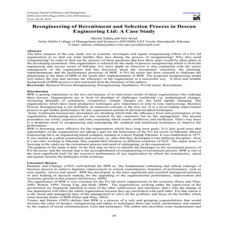 Reengineering of recruitment and selection process in descon ...