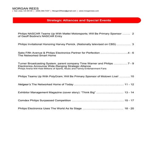 Morgan Rees Strategic Alliances & Special Events 2012 | PDF