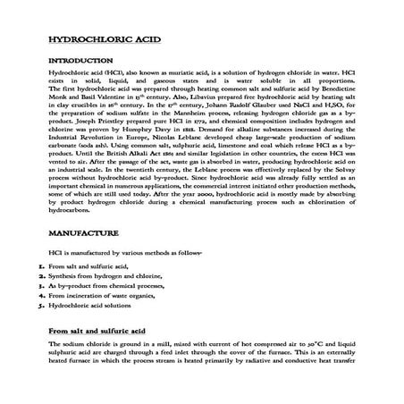 HCl manufacturing salt sulphuric acid process | PDF
