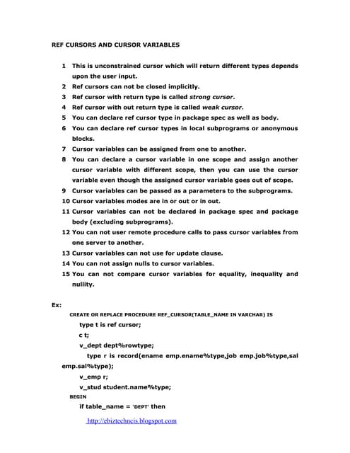 Oracle Ref cursors | PDF Oracle Ref cursors | PDF