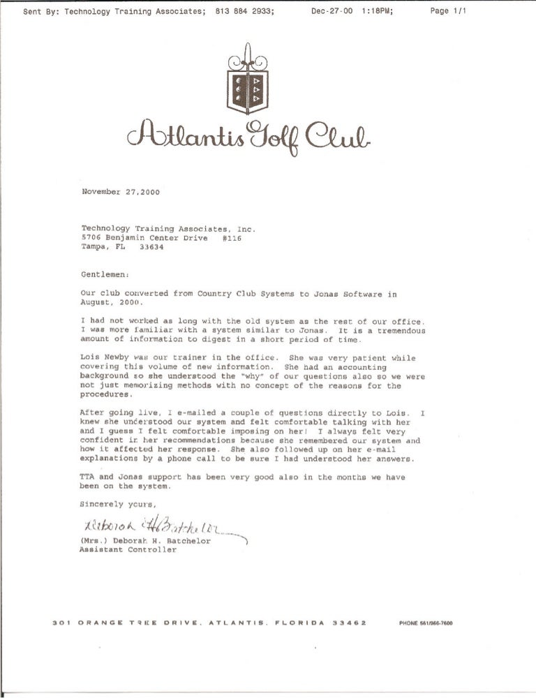 Reference Letter - Atlantis Golf Club-Deborah